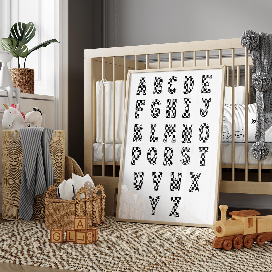 Checkered Alphabet Poster, ABC Poster, Alphabet Chart, Racing Theme ...