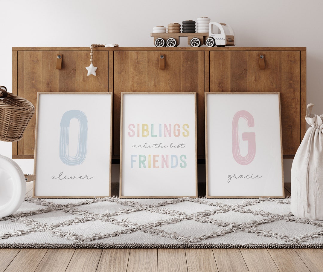 Personalized Sibling Wall Art, Brother and Sister, Rainbow Art, Custom ...