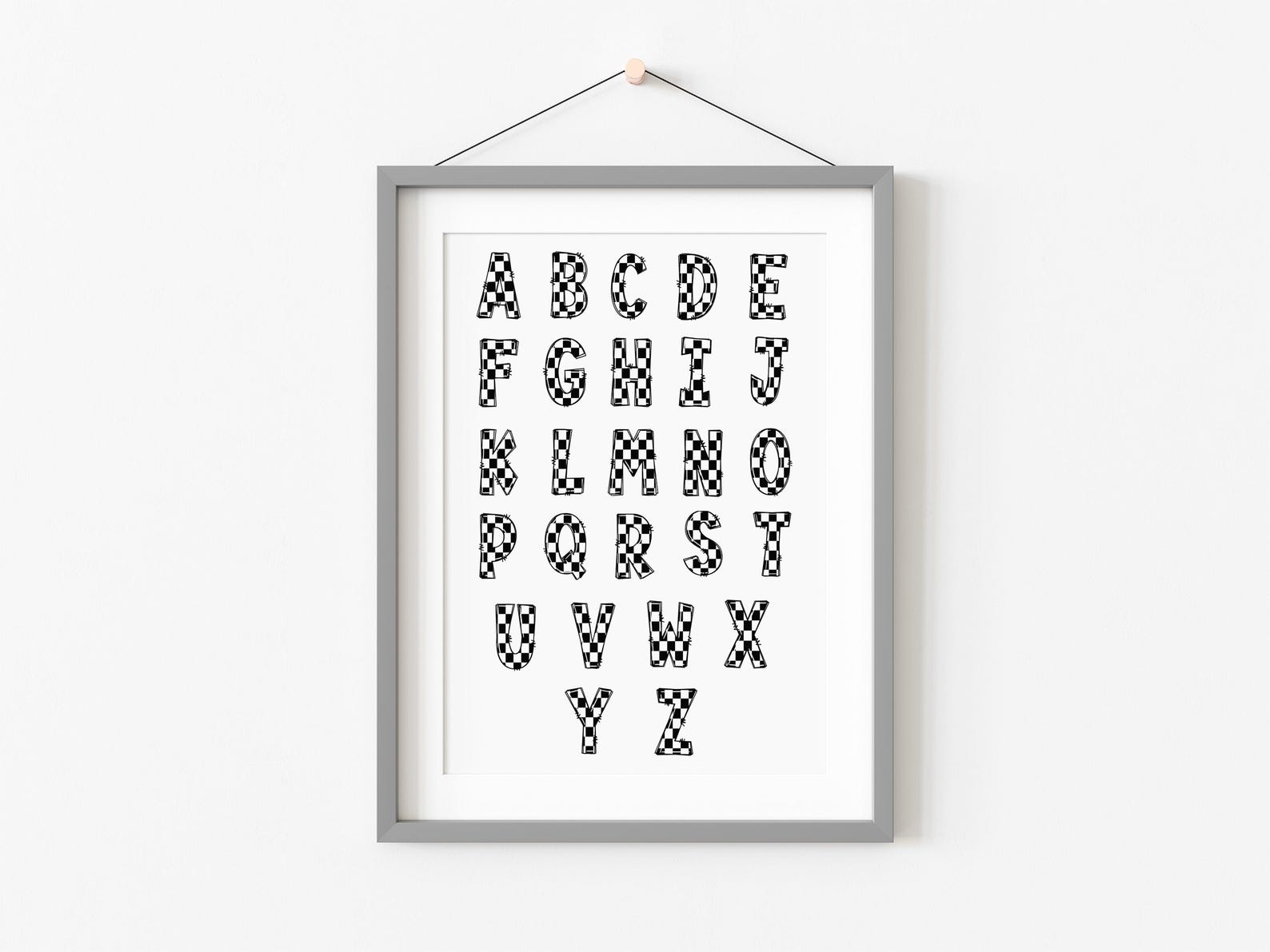 Checkered Alphabet Poster, ABC Poster, Alphabet Chart, Racing Theme ...
