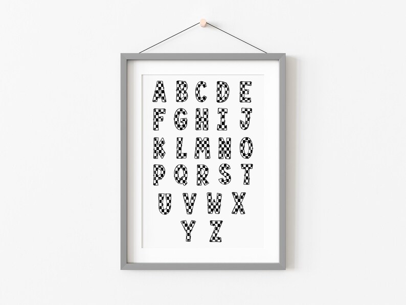 Checkered Alphabet Poster, ABC Poster, Alphabet Chart, Racing Theme ...