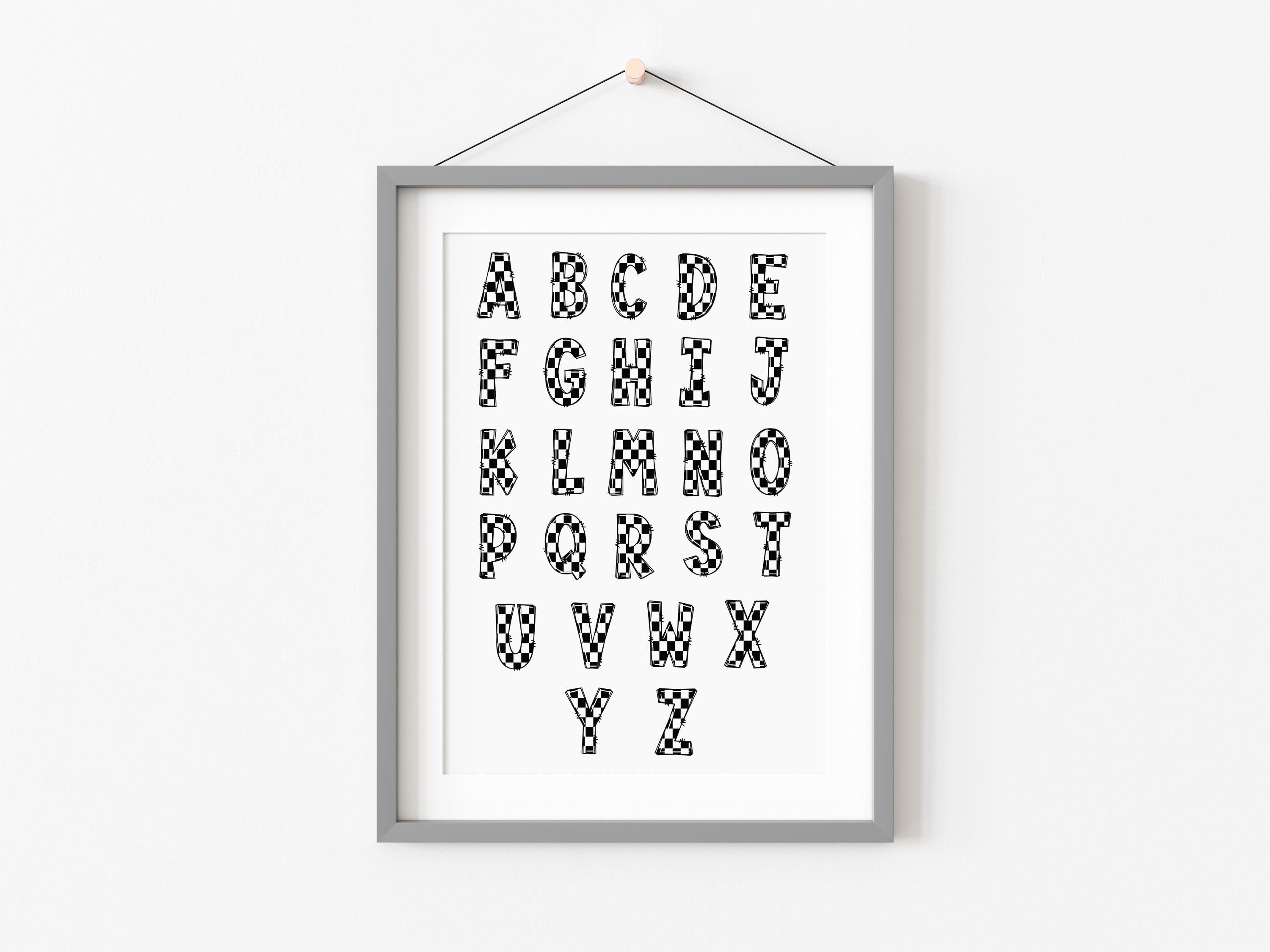 Checkered Alphabet Poster, ABC Poster, Alphabet Chart, Racing Theme ...