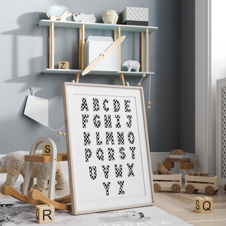 Checkered Alphabet Poster, ABC Poster, Alphabet Chart, Racing Theme ...