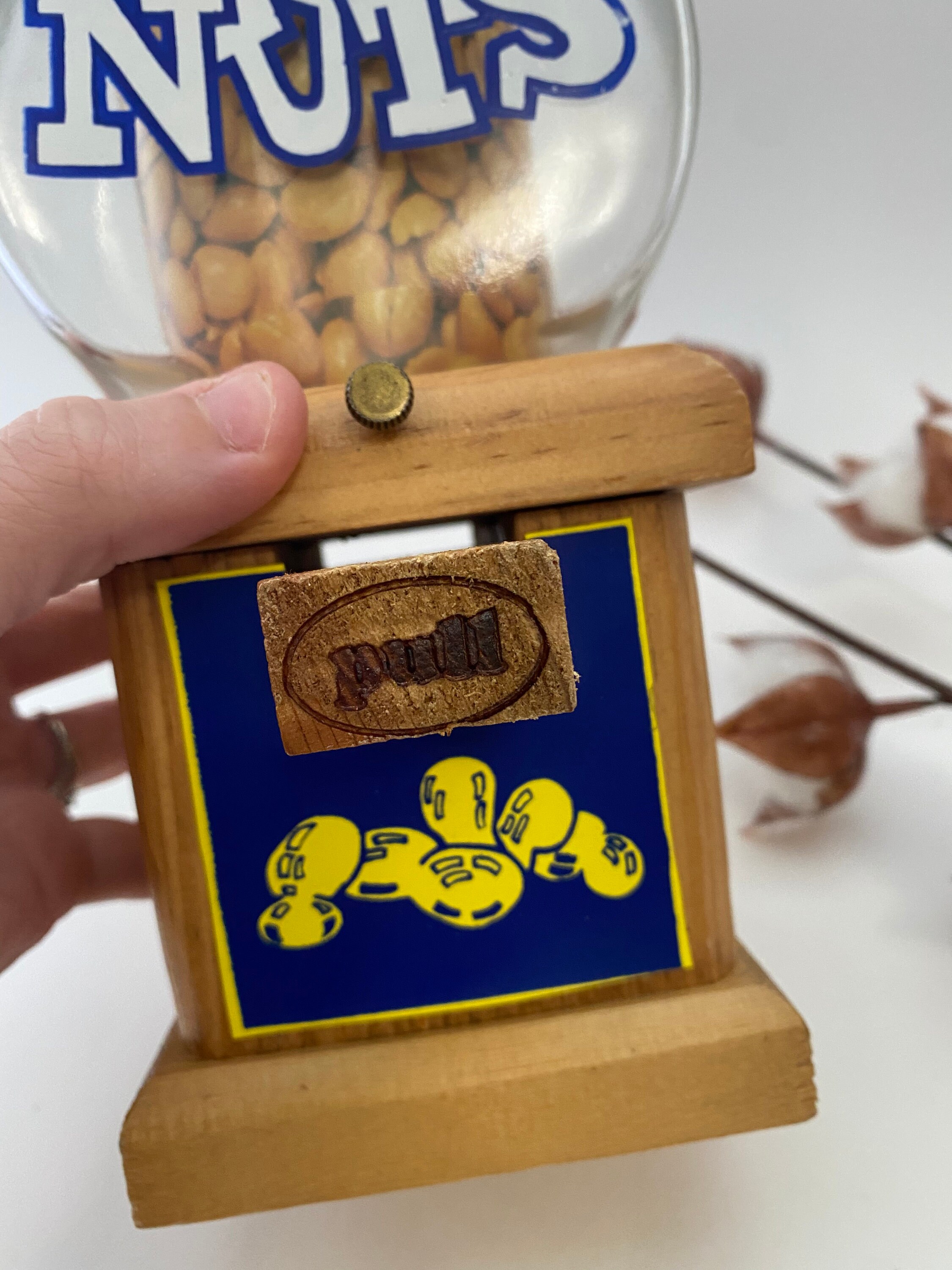 Vintage Nuts Dispenser Glass Globe Wooden Machine Knock on Wood Corp ...