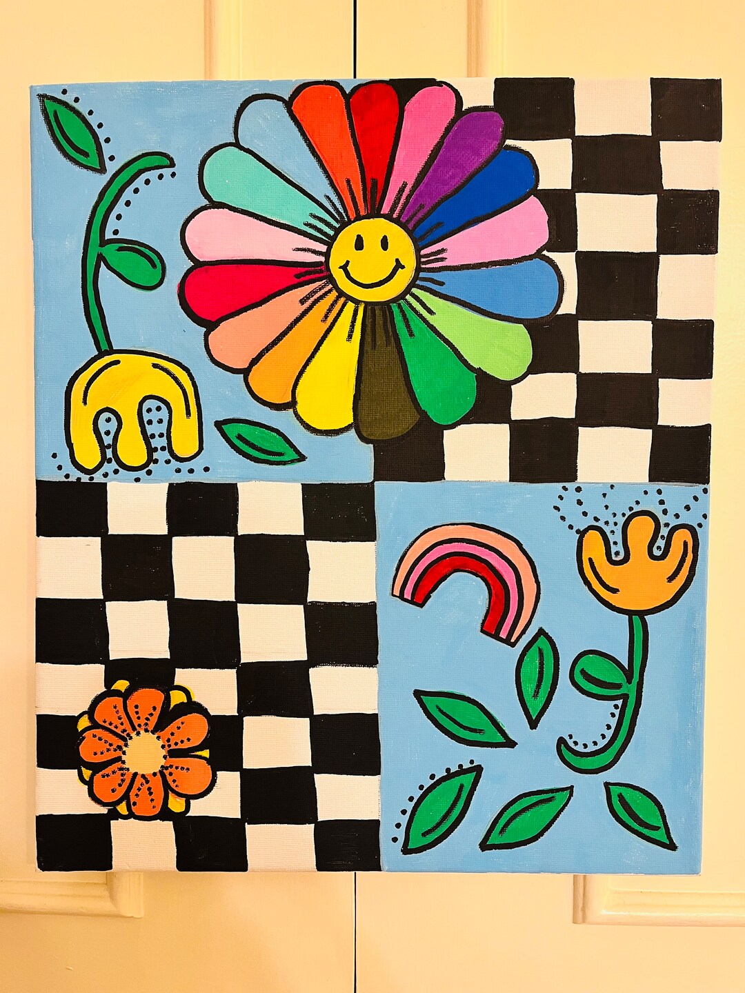 VSCO Smiley Checkerboard Preppy Painting - Etsy