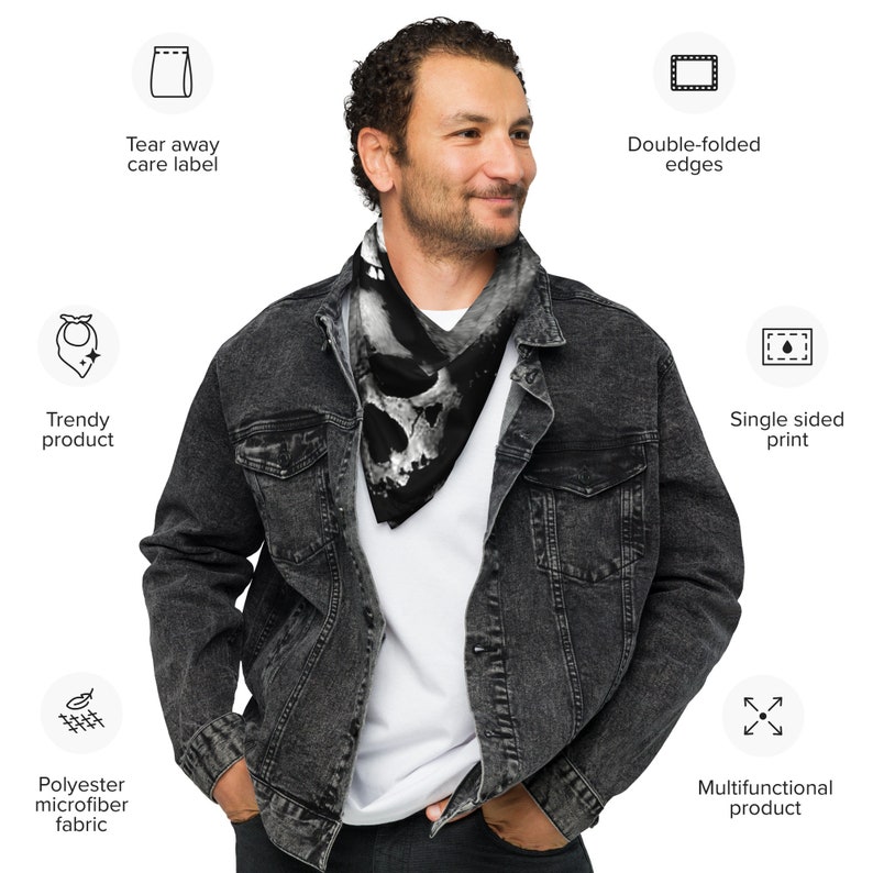 Gothic Skull Bandana | Edgy Biker Neck Gaiter | Unisex Skull Print ...