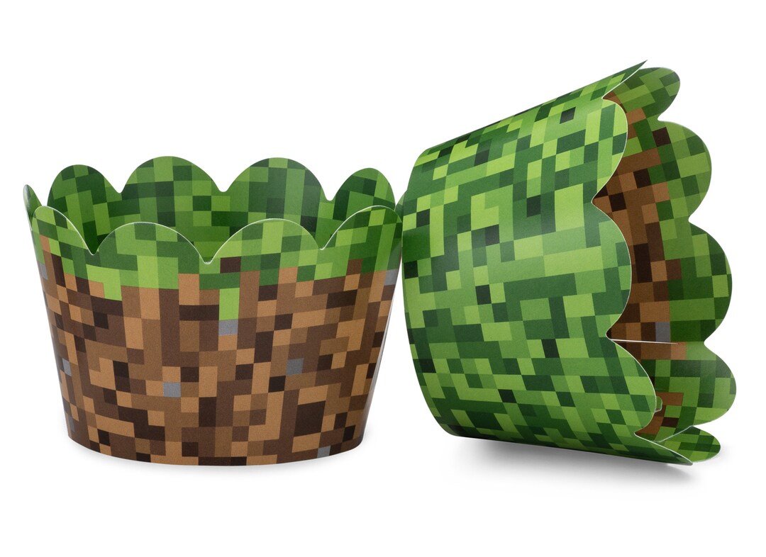 Miner Themed Pixel Grass Cupcake Wrappers for Boys Birthday Parties ...