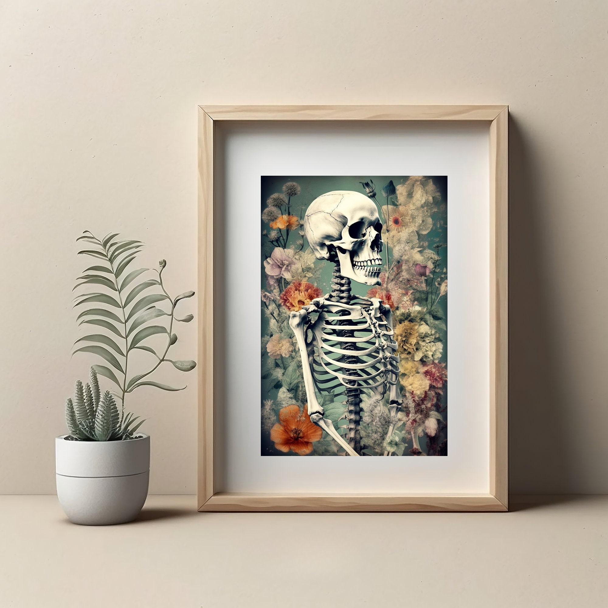 Skeleton Bloom Art Print Botanical Skeleton Home Decor Flowers Art ...