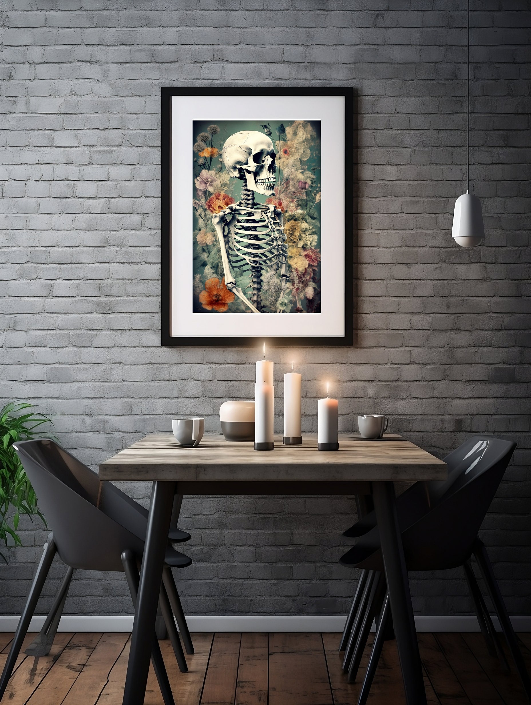 Skeleton Bloom Art Print Botanical Skeleton Home Decor Flowers Art ...