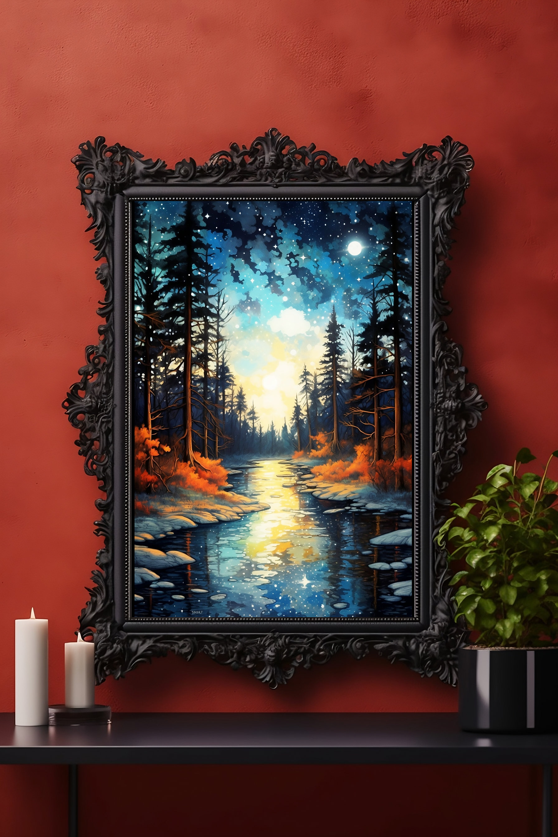 Night in the Woods Art Print Digital Print Instant Download Night Sky ...