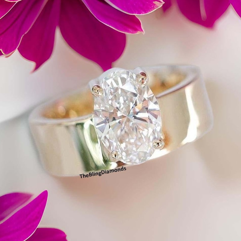 Wide Band Solitaire Ring - Etsy