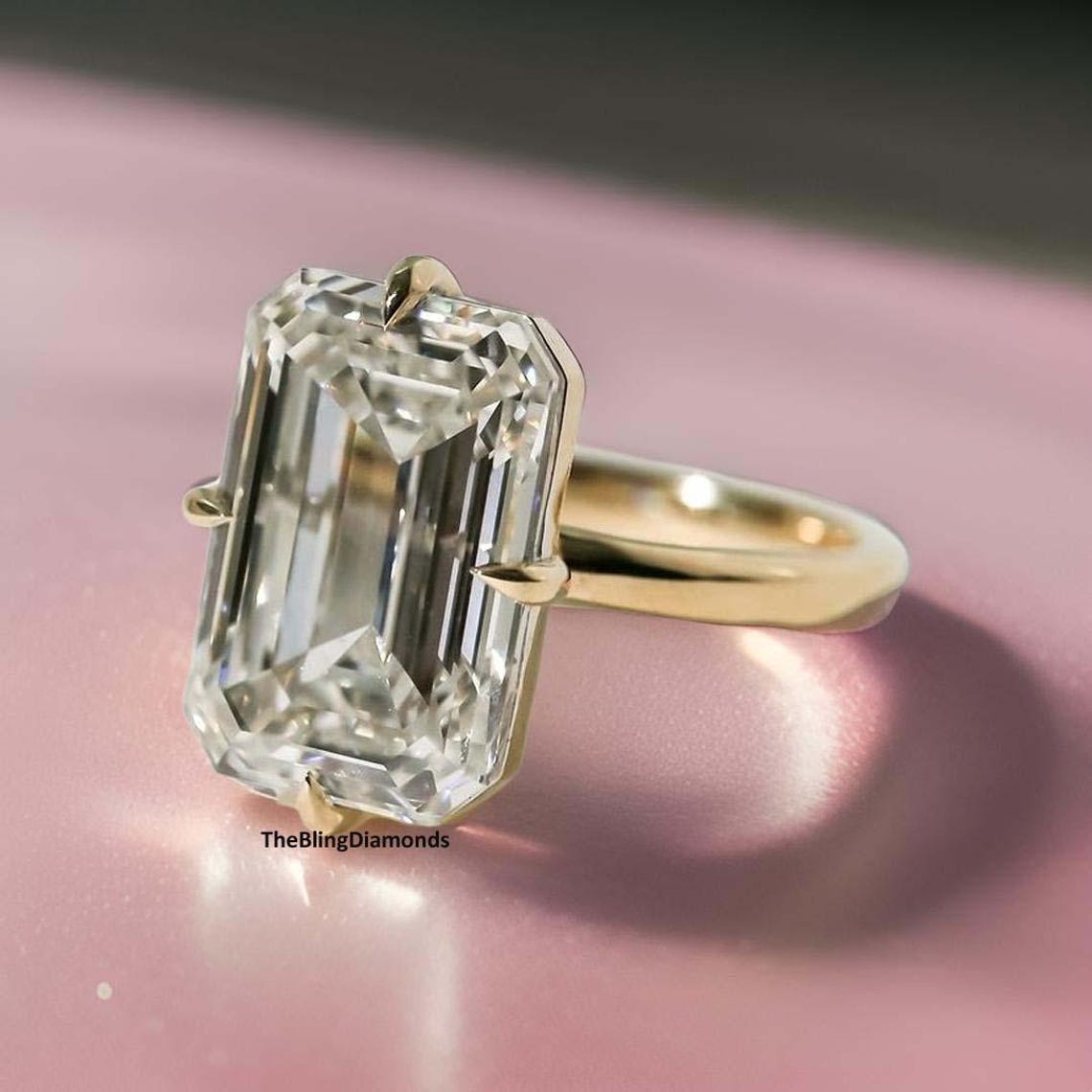 10k Yellow Gold Wedding Ring, Compass Prong Set Solitaire Diamond Ring ...