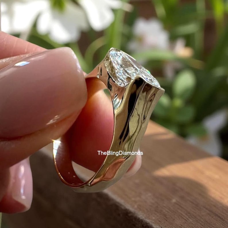 Chunky Style Half Bezel Set Solitaire Diamond Ring, Horizontal 5.50CT ...