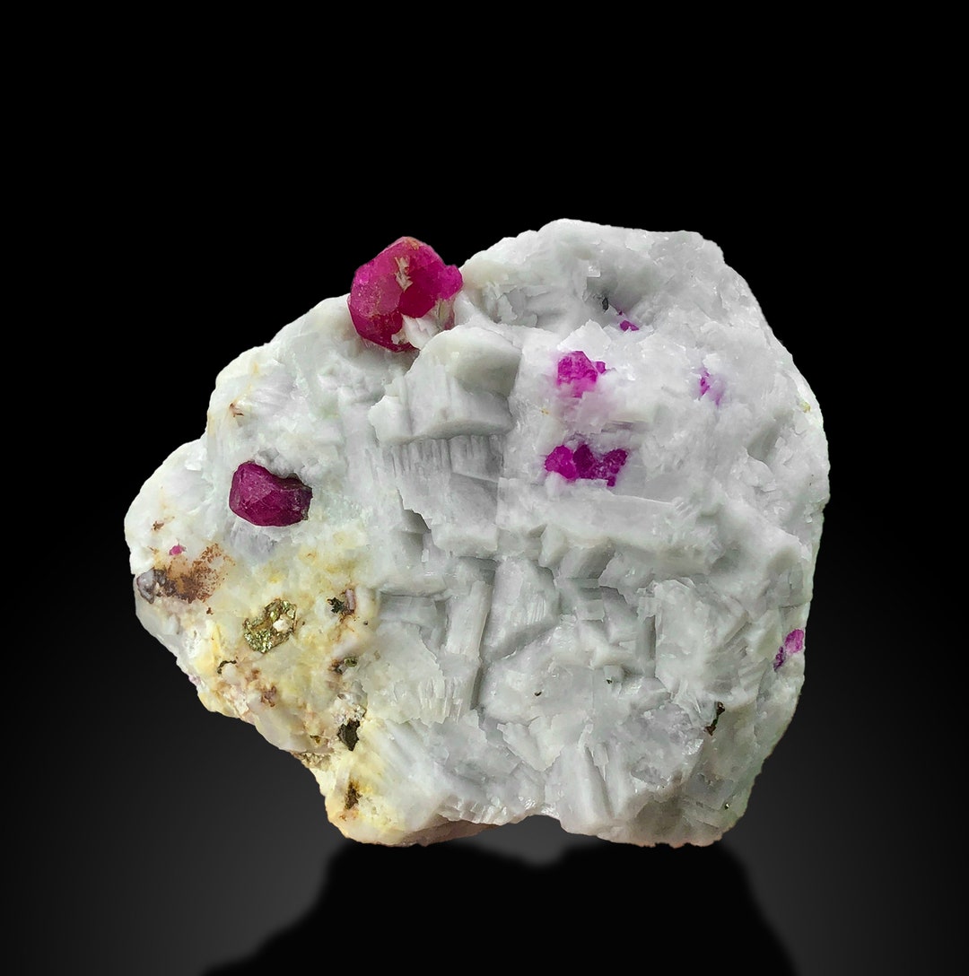 Ruby Crystals Cluster W/ White Matrix Pyrite Specimen From Afghanistan ...