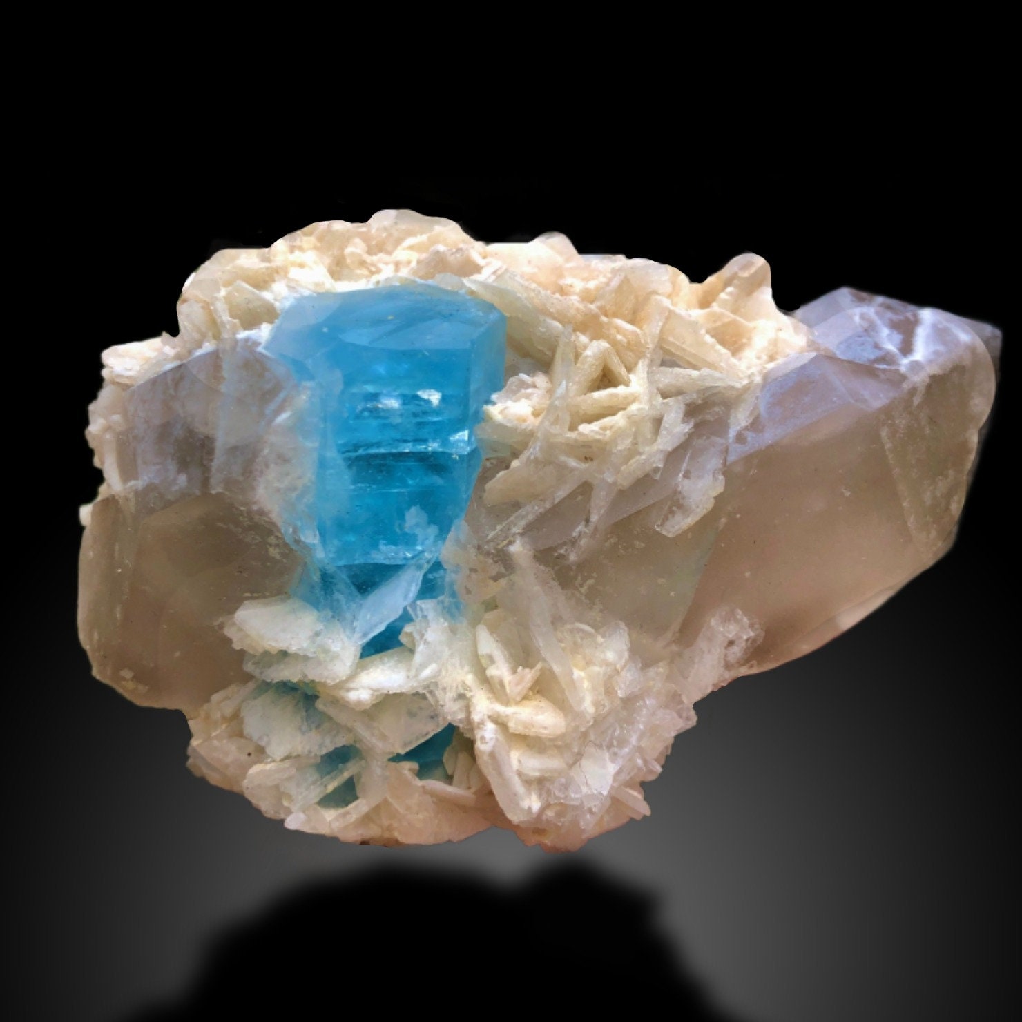 Aquamarine Specimen Crystal on Matrix Quartz ~ 3.5" Long - Sparkling ...