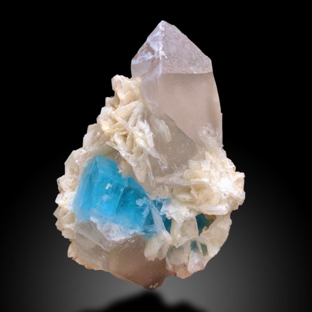 Aquamarine Specimen Crystal on Matrix Quartz ~ 3.5" Long - Sparkling ...