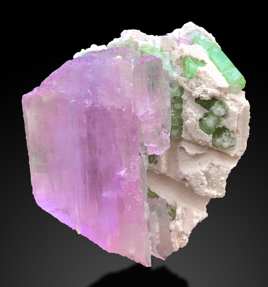Spodumene Kunzite Crystal With Green Tourmaline Cystals Cluster ...