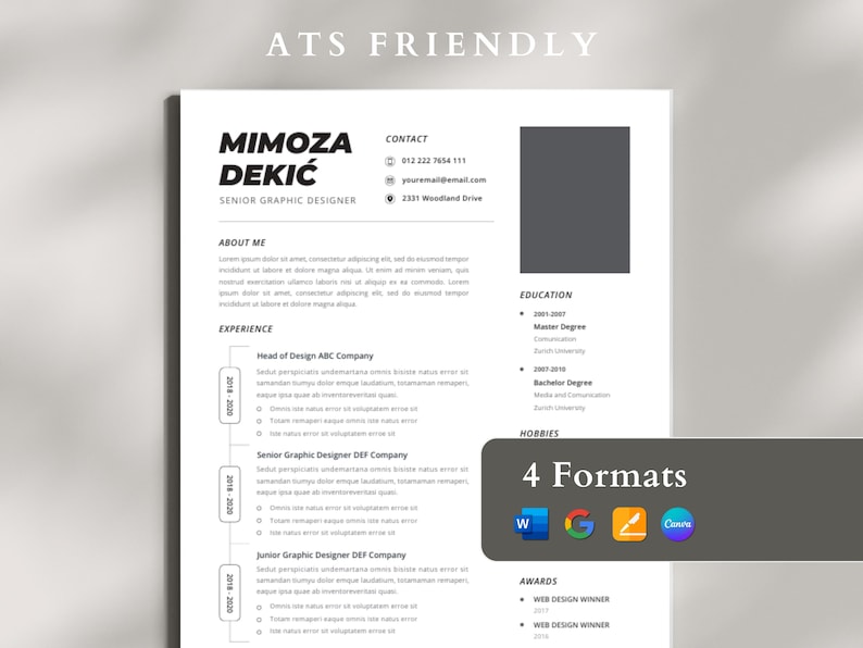 ATS Friendly Resume Template: Modern Minimalist CV (google Doc, Word ...