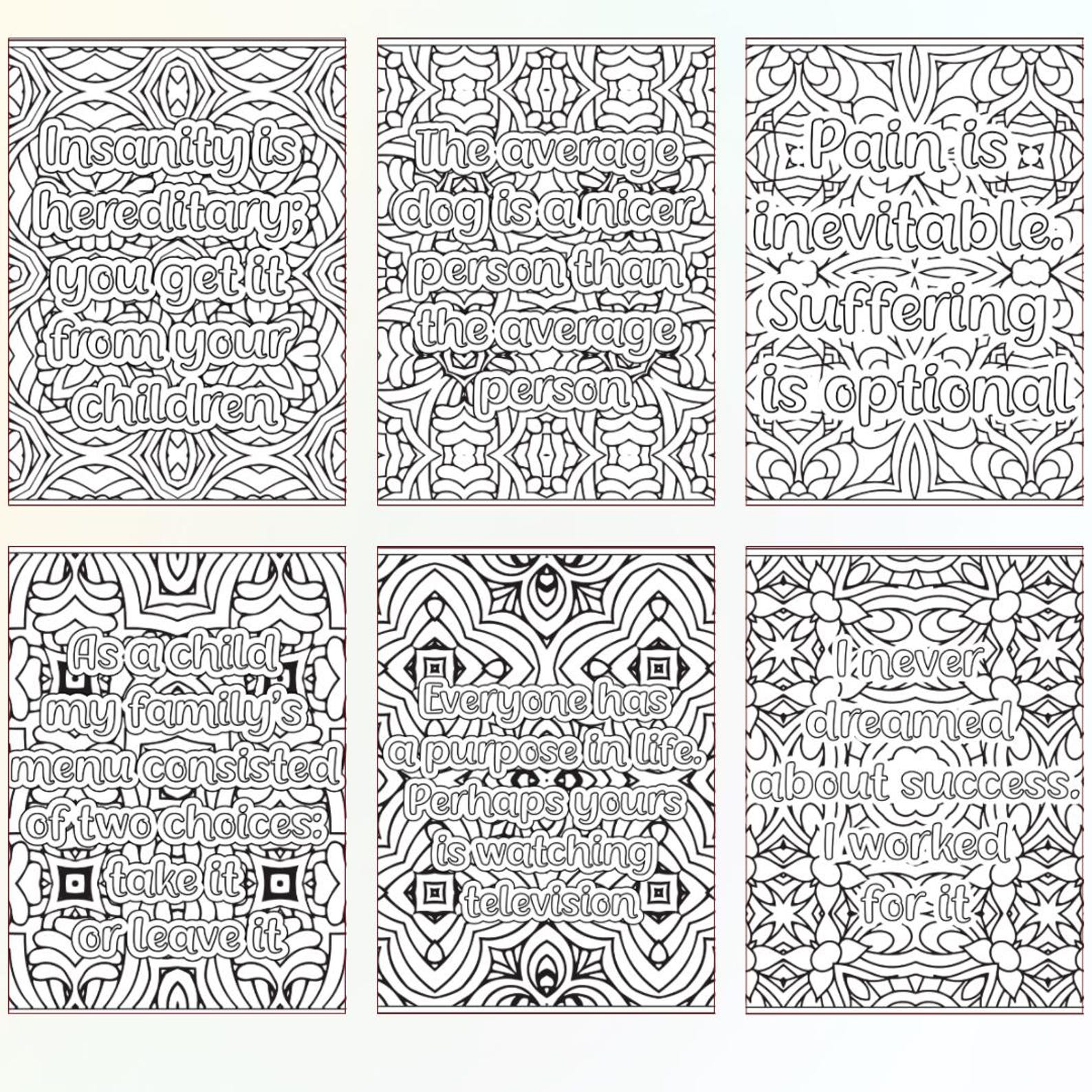 Quotes Digital Coloring Pages Bundle, Bold and Easy, Teens & Adults ...