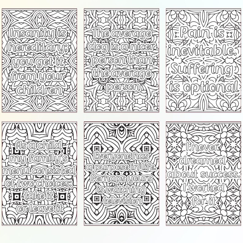 Quotes Digital Coloring Pages Bundle, Bold and Easy, Teens & Adults ...