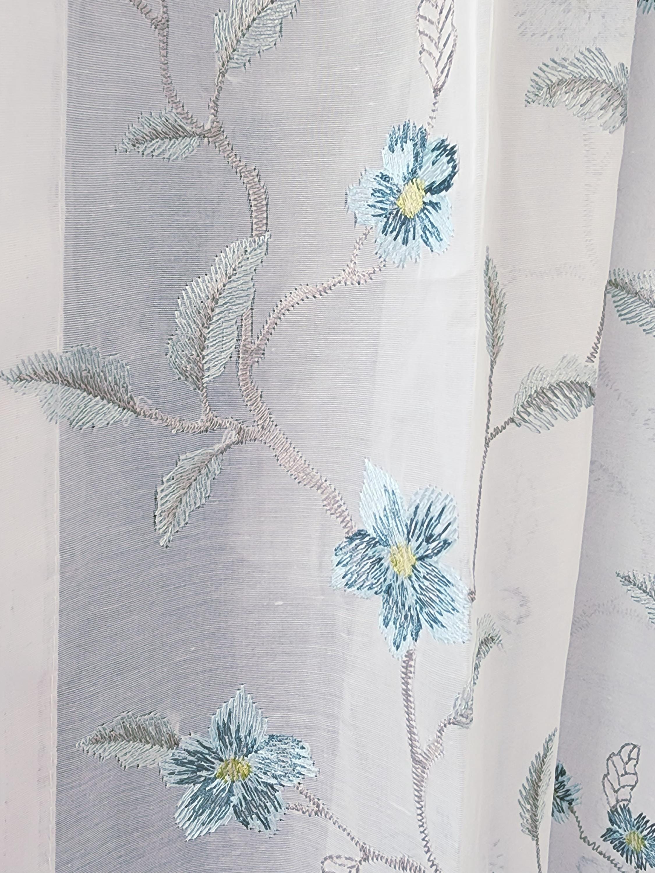 8ft Blue Flower Embroidered Sheer Curtain, Rod Pocket, 50-inch Width - Etsy
