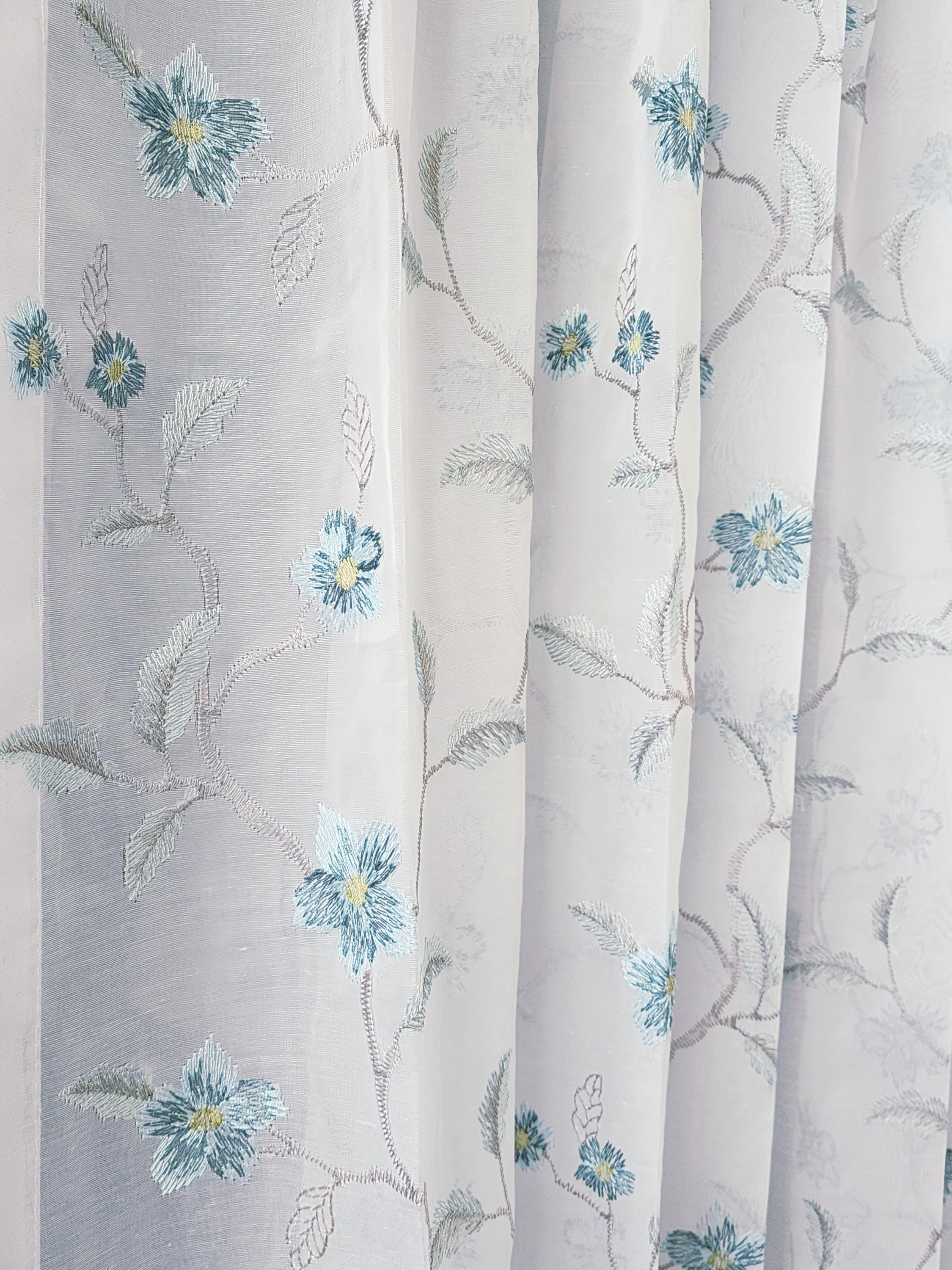 8ft Blue Flower Embroidered Sheer Curtain, Rod Pocket, 50-inch Width - Etsy