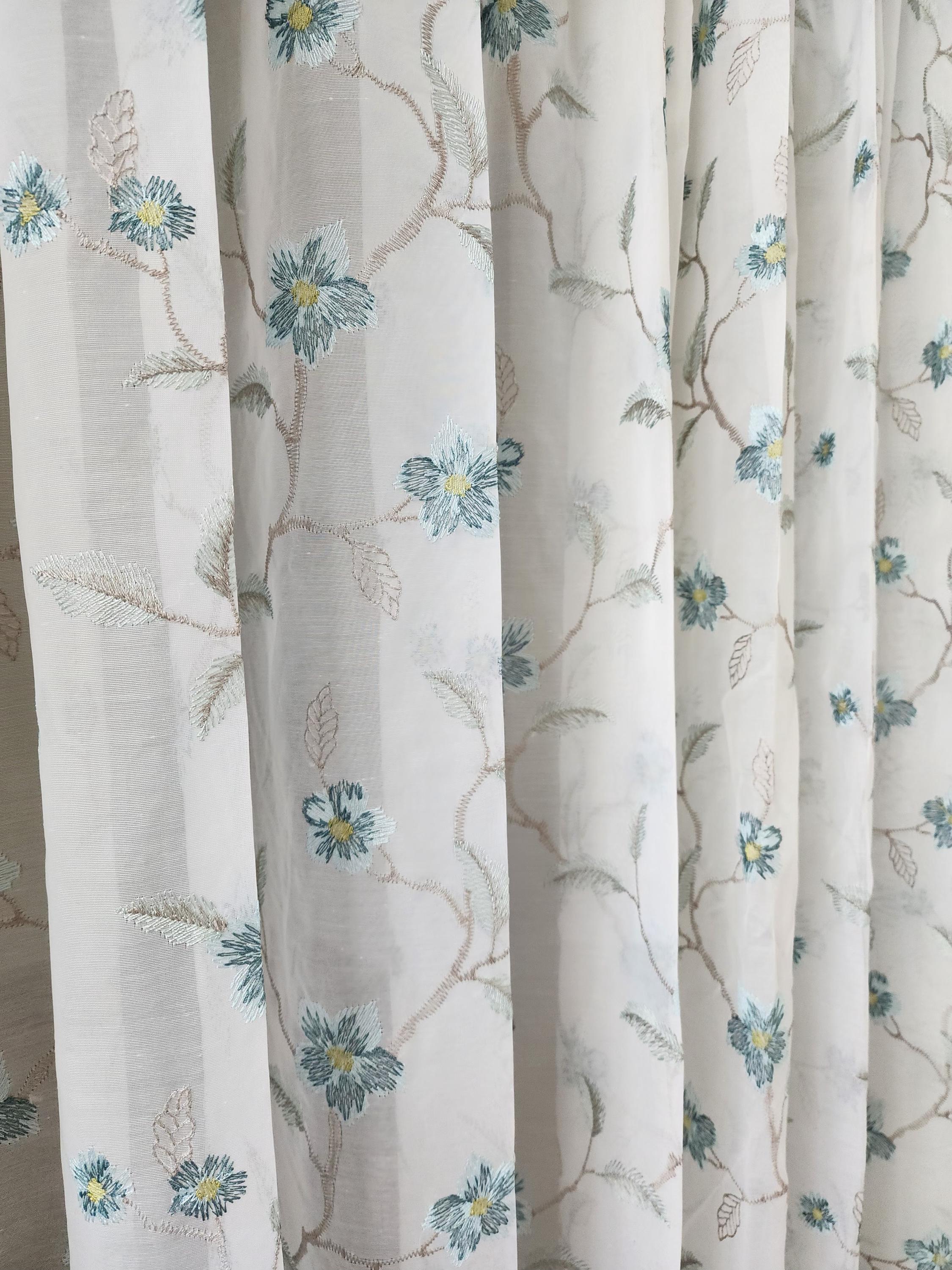 Blue Flower Embroidered Sheer Curtain, Rod Pocket, 50-inch Width - Etsy