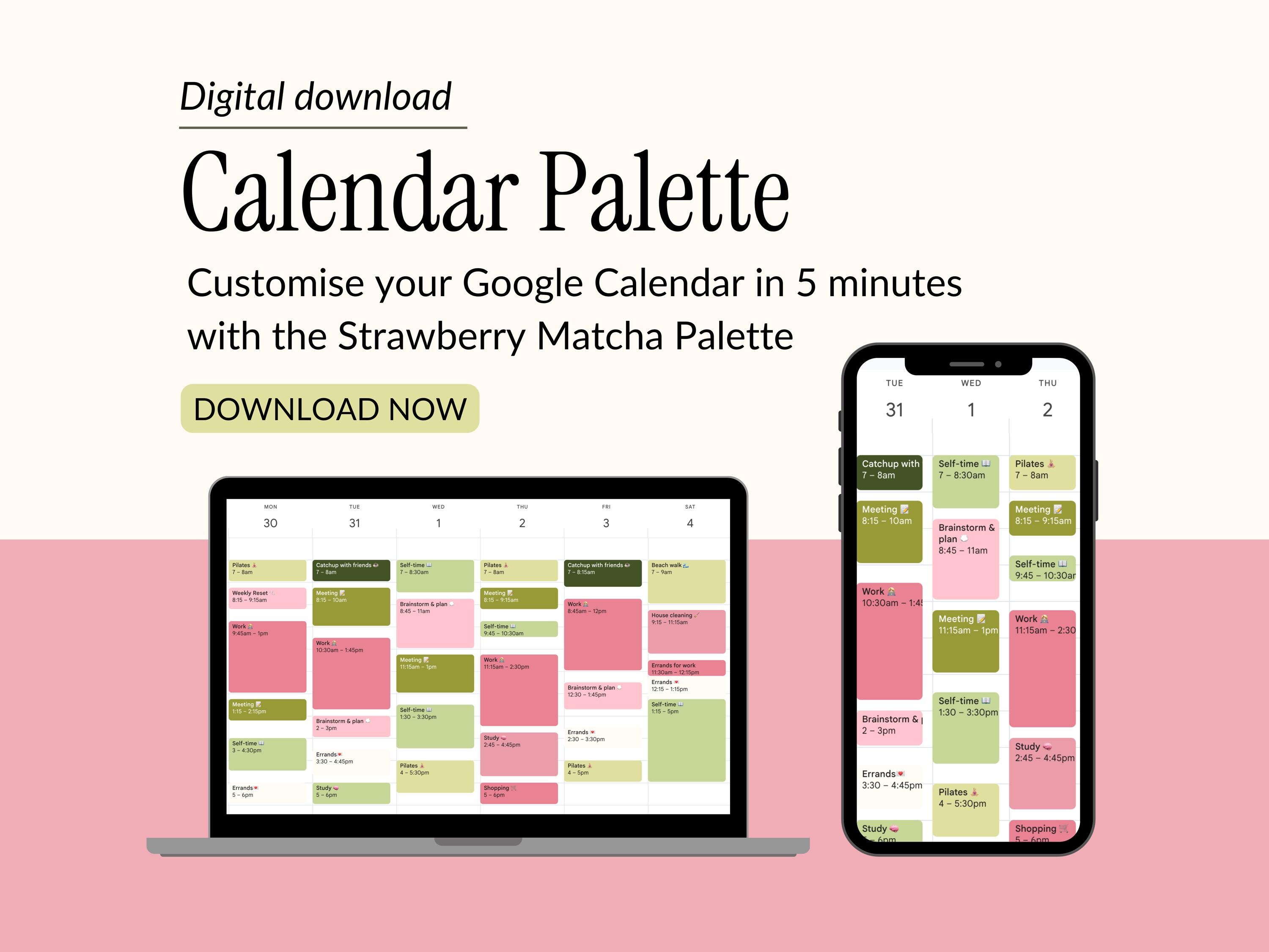 Strawberry Matcha Calendar Palette ~ Google Calendar Customisation - Etsy