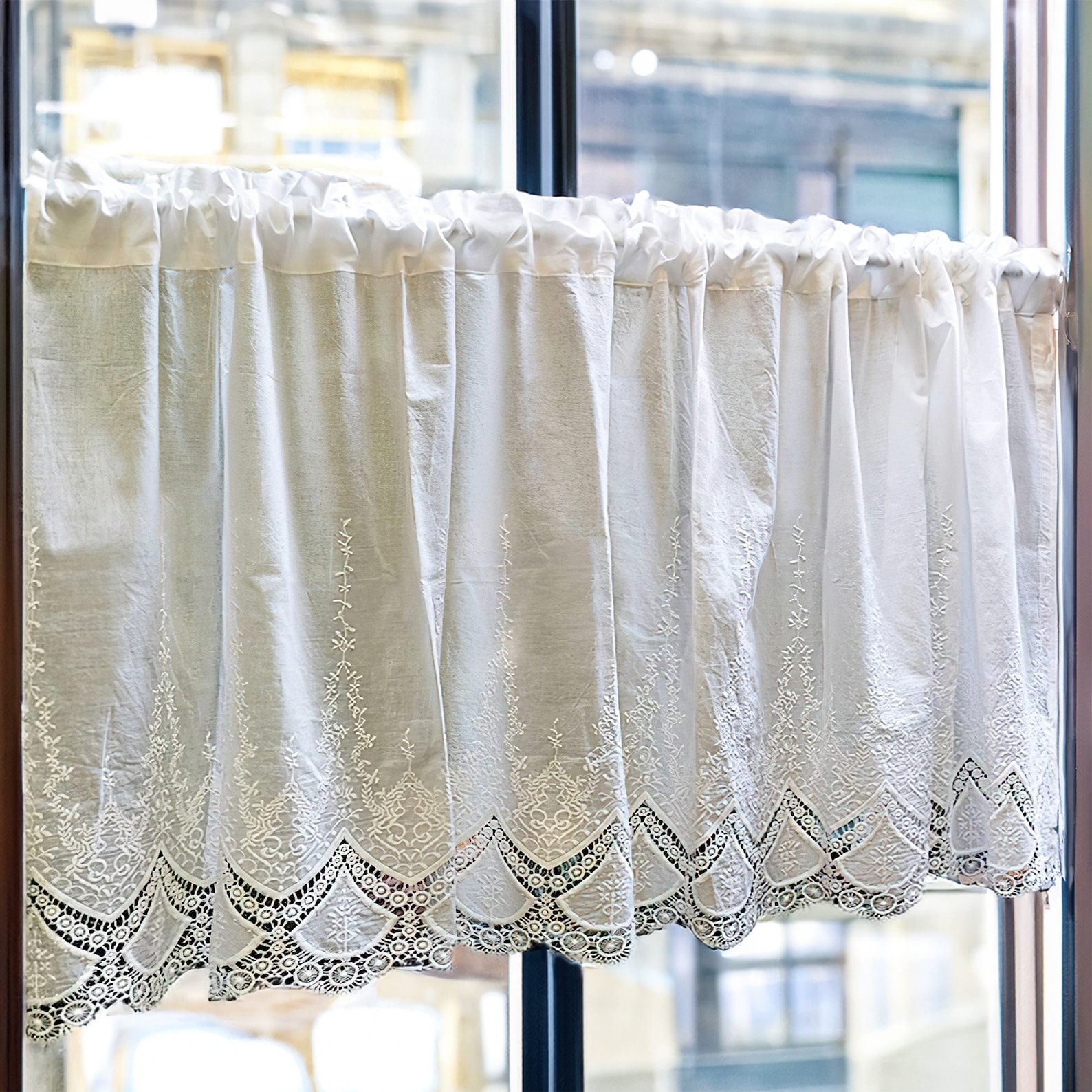 Vintage White Embroidered Curtain | Cotton Fabric | Light Filtering ...