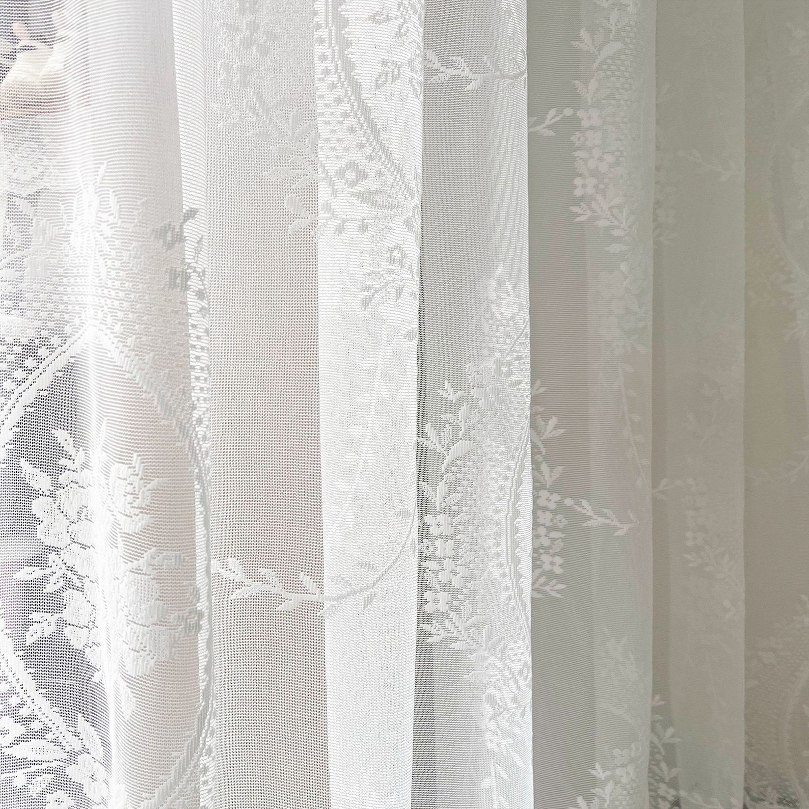 Rococo White Floral Embroidered Lace Curtain With Ruffles - Etsy