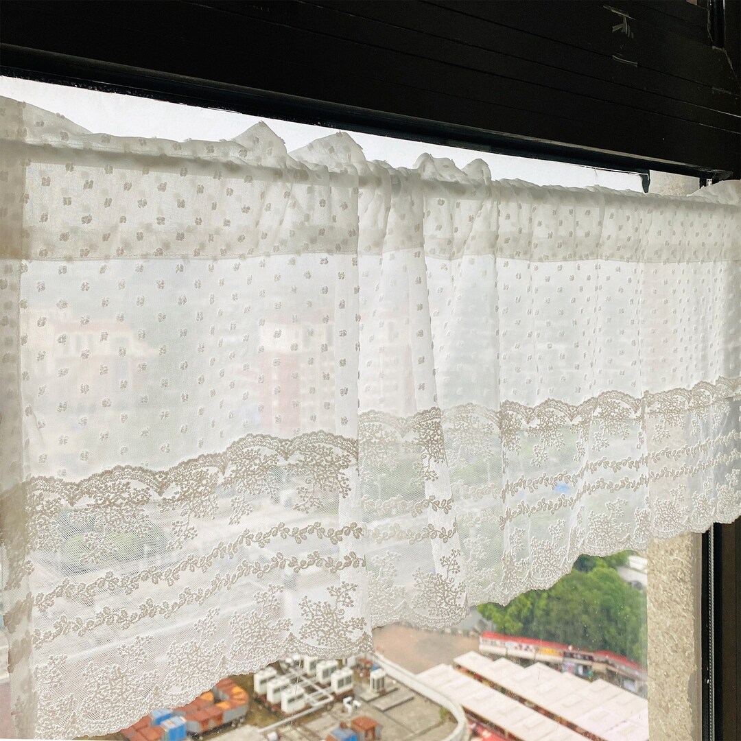 Elegant White Lace Kitchen Curtain With Embroidered Detailing, Chic ...