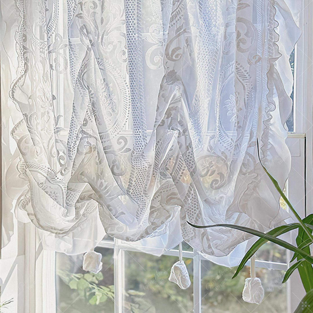 Vintage Tufted Sheer Roman Shade, Adjust Tie-up Drape for Small Window ...