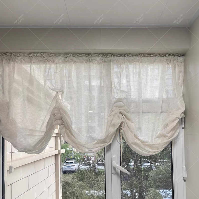 Japanese Linen Tie-up Curtain: Soft Solid Color, Kitchen & Bedroom - Etsy