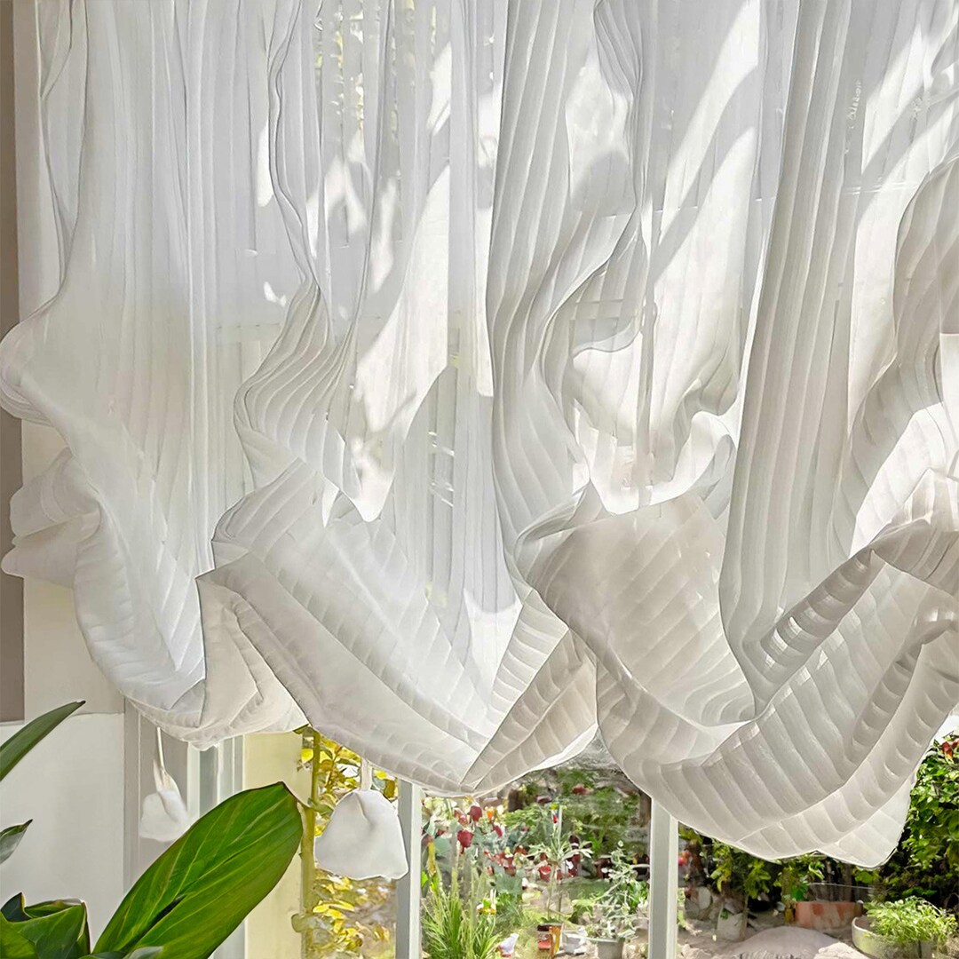 Rustic Vertical Stripe Sheer Balloon Curtain: Morden Tie up Shade - Etsy