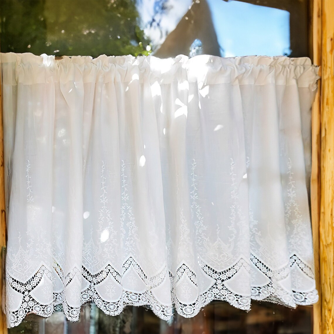 Vintage White Embroidered Curtain | Cotton Fabric | Light Filtering ...