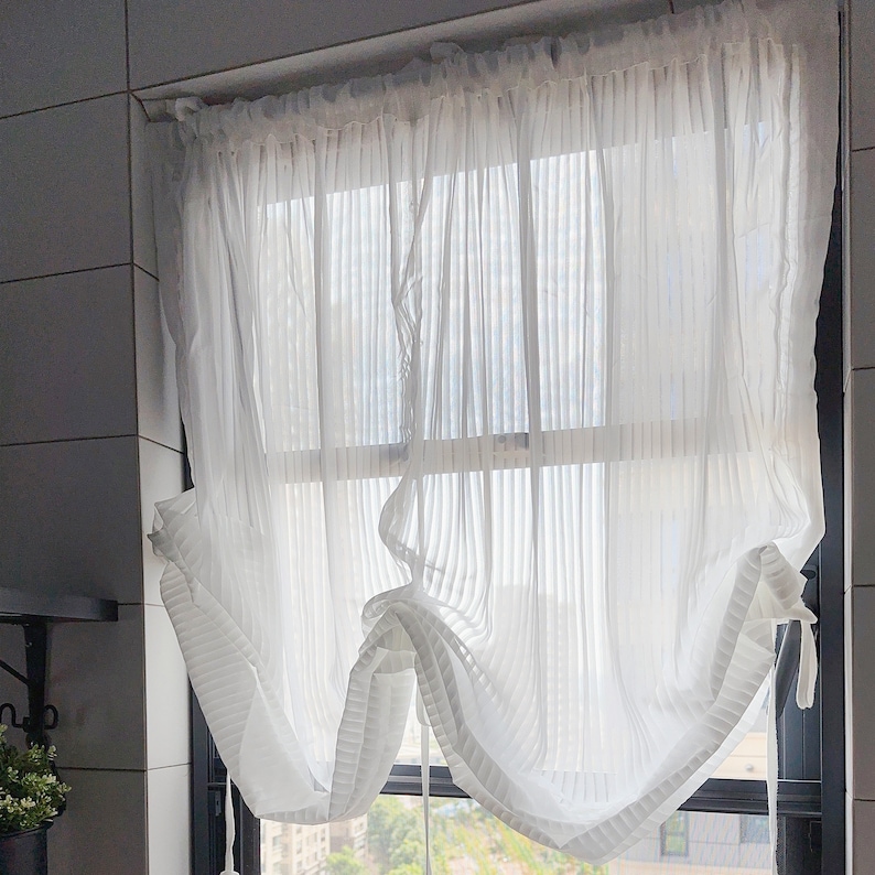 Rod Pocket Vertical Stripe Sheer Curtain Adjustable Balloon Curtain ...