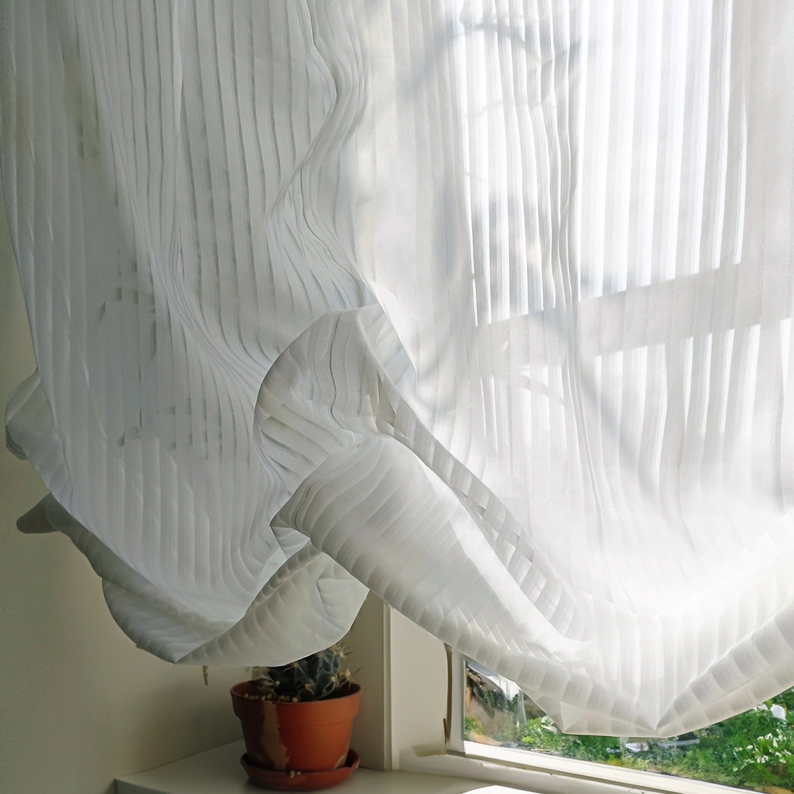 Rustic Vertical Stripe Sheer Balloon Curtain: Morden Tie up Shade - Etsy
