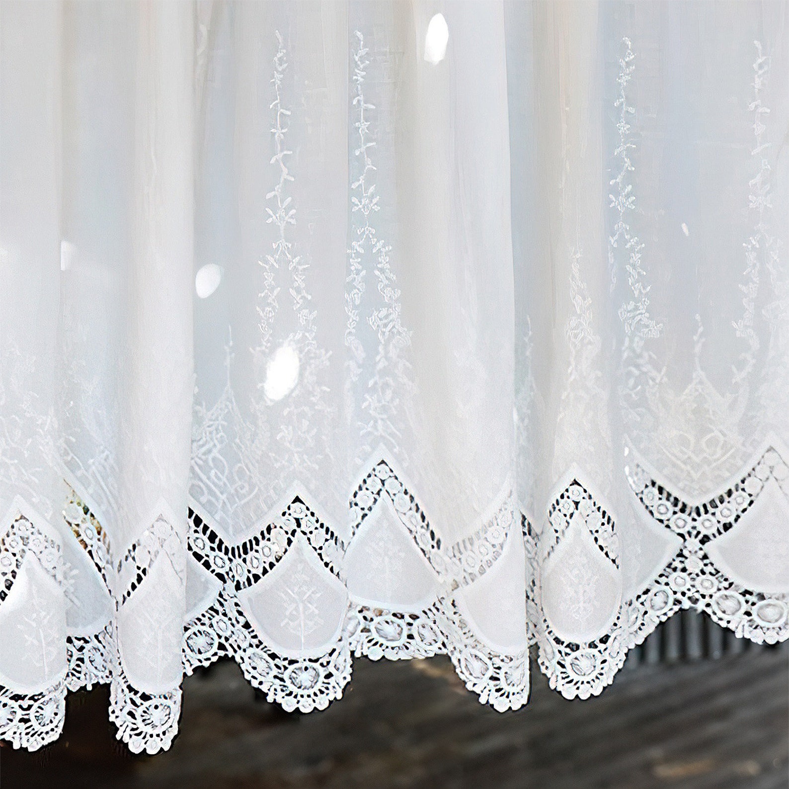 Vintage White Embroidered Curtain | Cotton Fabric | Light Filtering ...