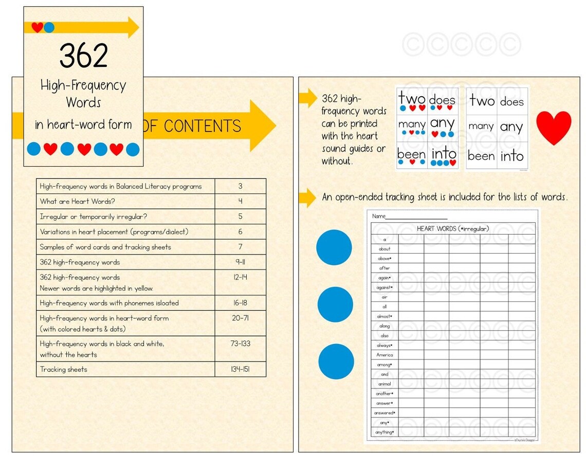 Phonics - Science of Reading - Mapping 362 High-frequency Sight / Heart ...