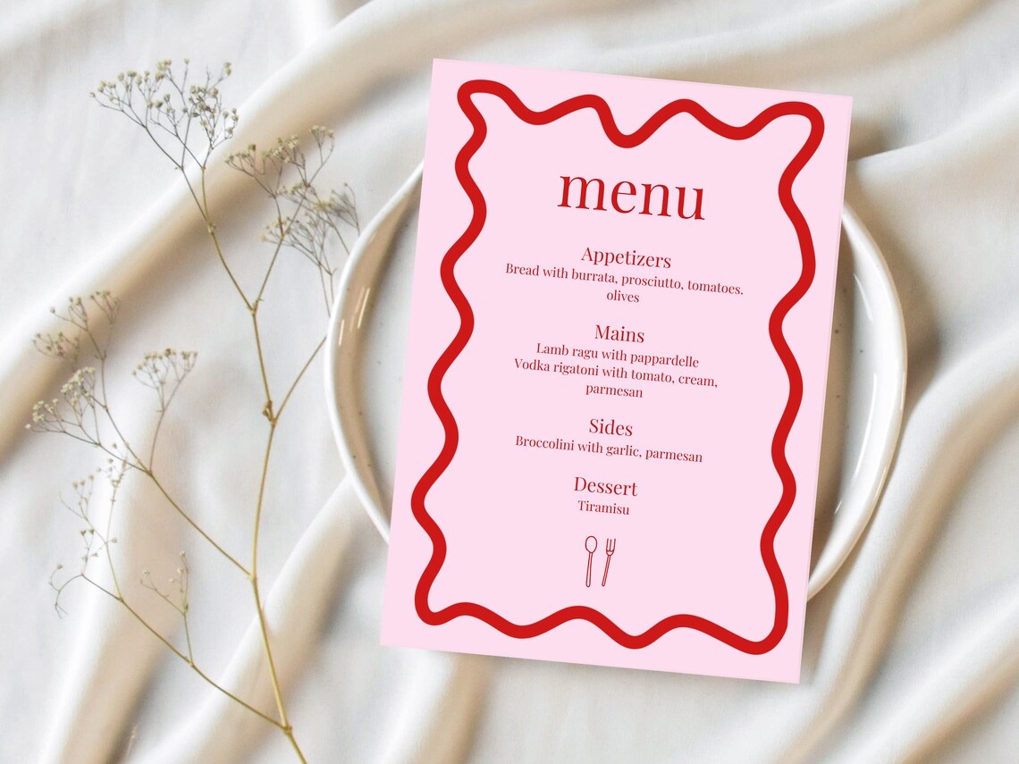 Menu Pink Red Wavy Editable Template Instant Download - Etsy Australia