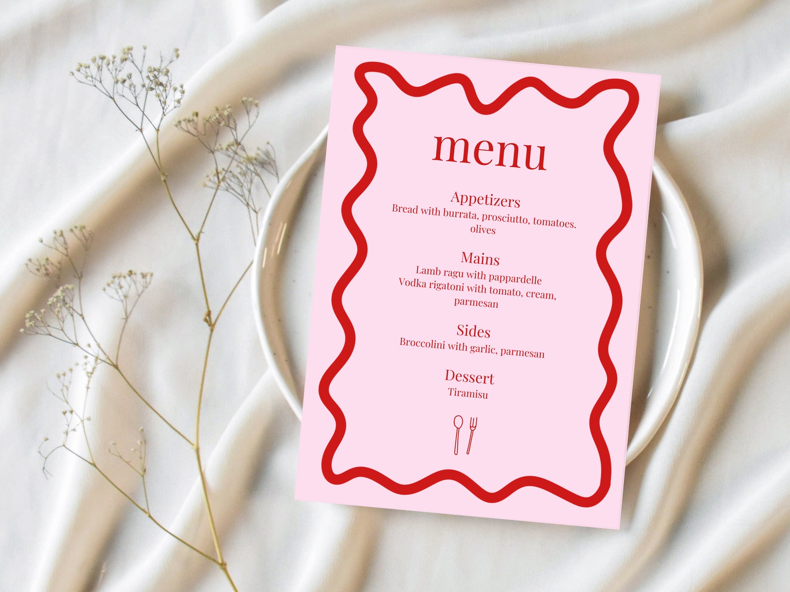 Menu Pink Red Wavy Editable Template Instant Download - Etsy Australia
