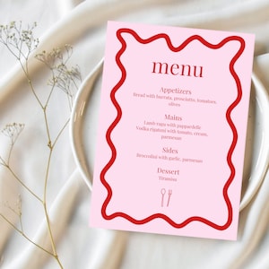 Menu Pink Red Wavy Editable Template Instant Download, Hand Drawn ...