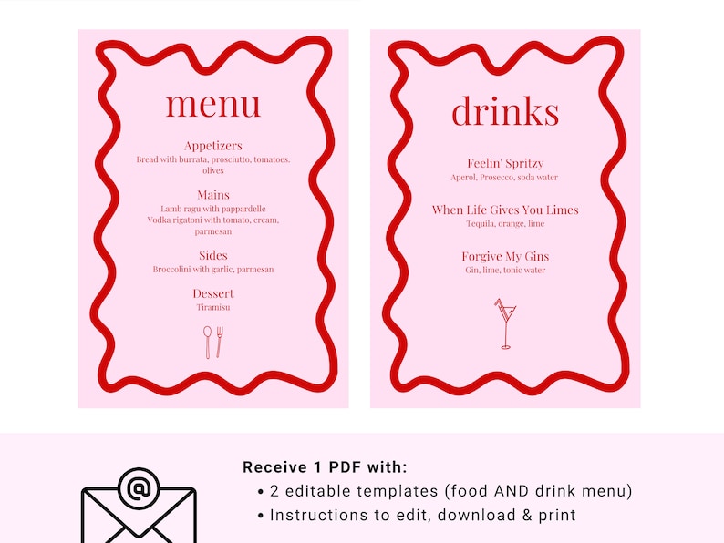 Menu Pink Red Wavy Editable Template Instant Download - Etsy Australia