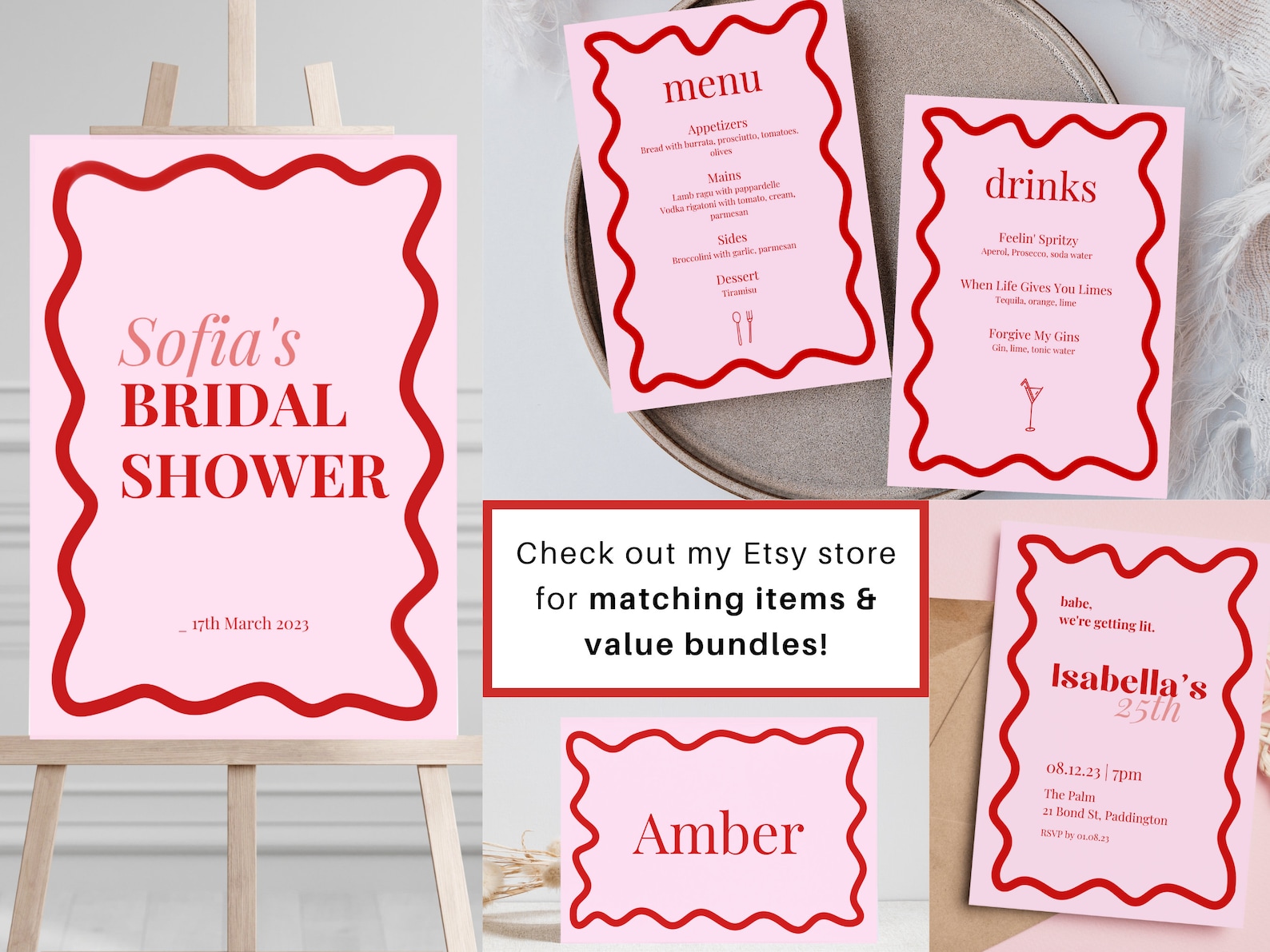 Menu Pink Red Wavy Editable Template Instant Download - Etsy