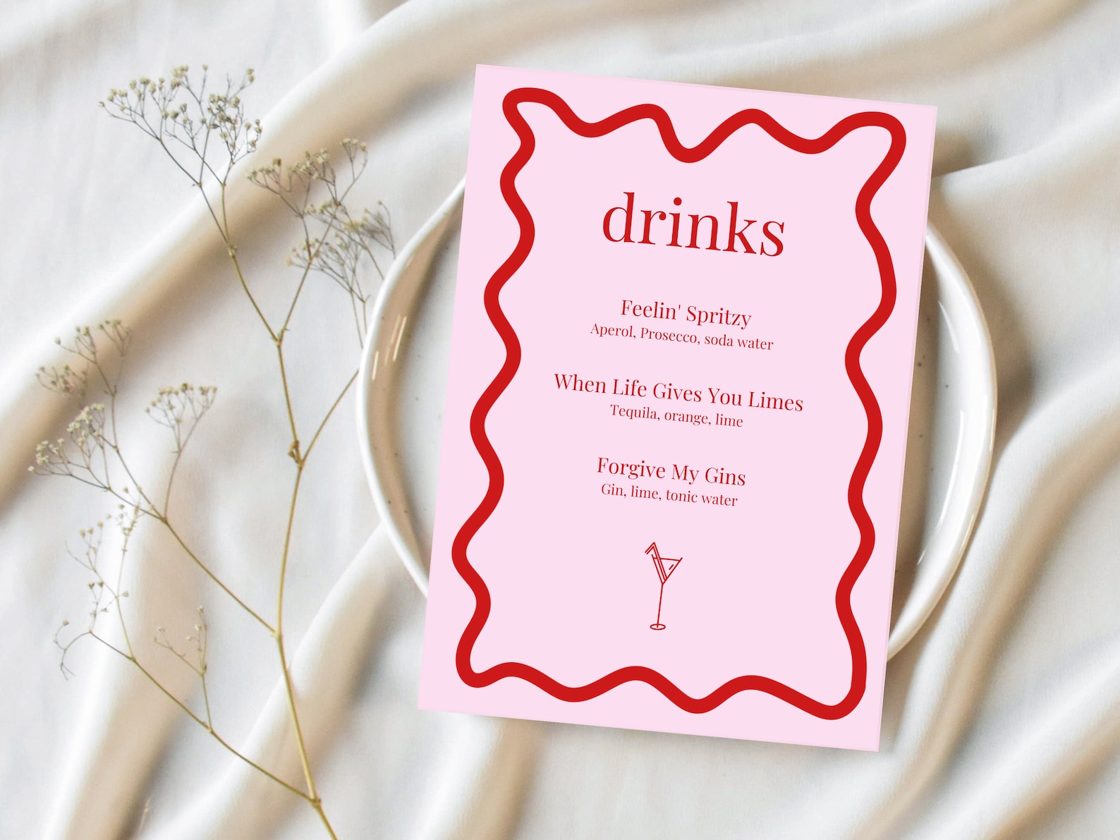 Menu Pink Red Wavy Editable Template Instant Download - Etsy Australia