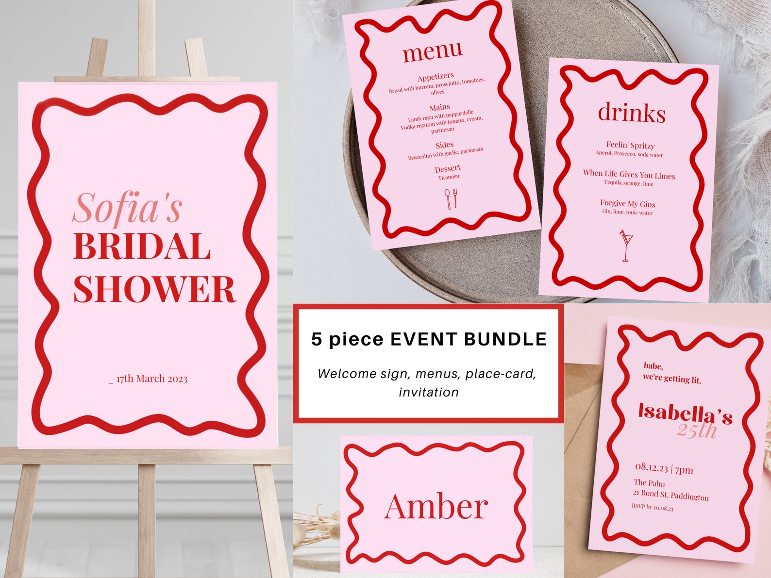 Event Bundle Pink Red Wavy Editable Template Instant Download, Welcome ...