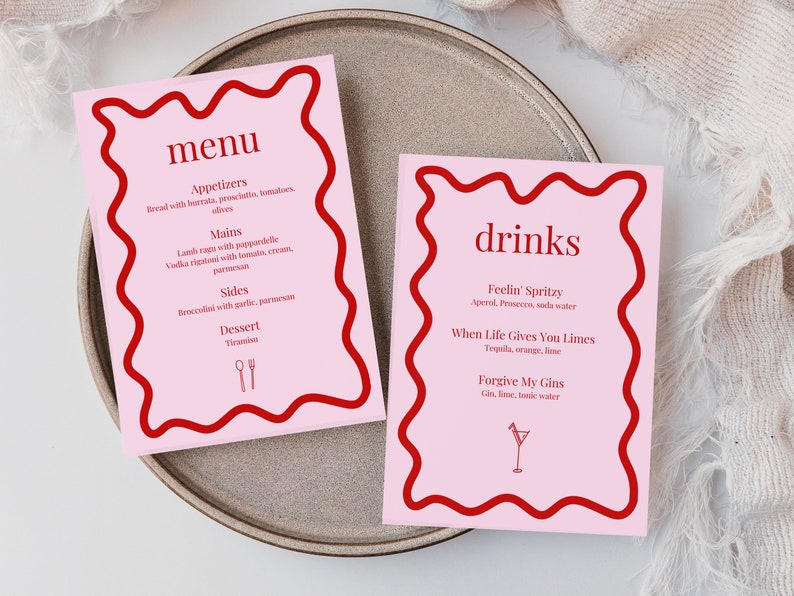 Menu Pink Red Wavy Editable Template Instant Download - Etsy
