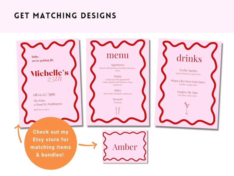 Menu Pink Red Wavy Editable Template Instant Download - Etsy