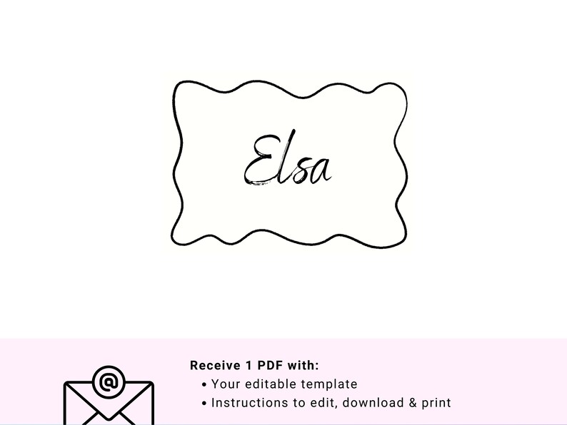 Placecard Wavy Hand Drawn Border Editable Template Instant - Etsy