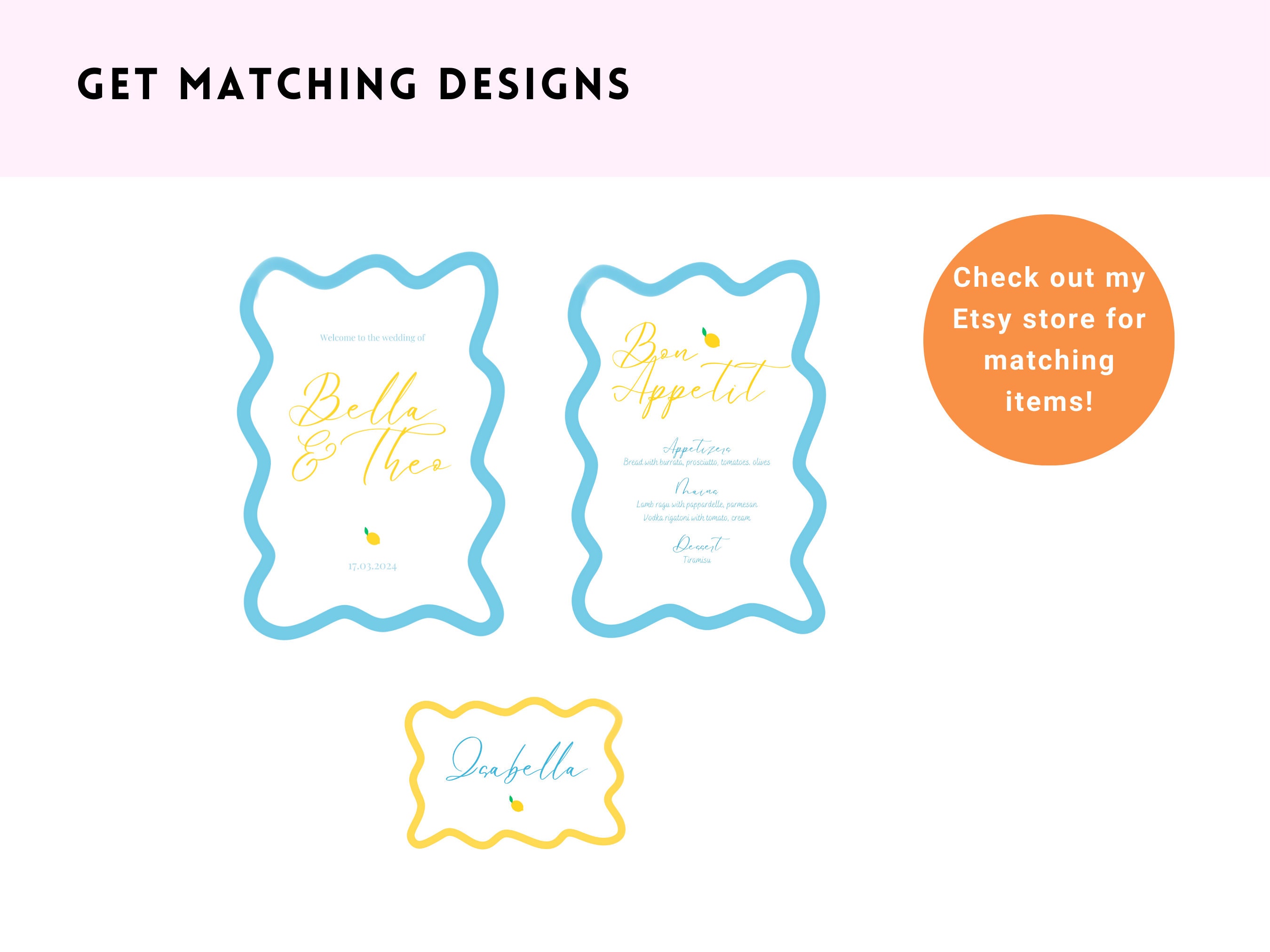 Welcome Sign Blue Yellow Wavy Border Editable Template Instant Download ...