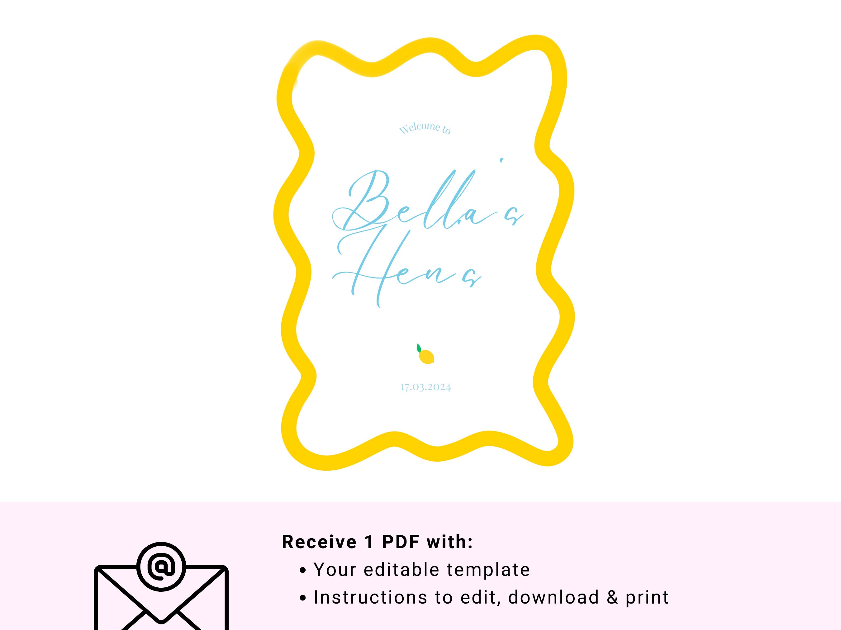 Welcome Sign Yellow Wavy Border Editable Template Instant Download ...